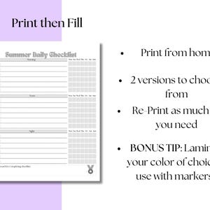 Printable Kids Summer Daily and Weekly Checklist, Summer Activity ...