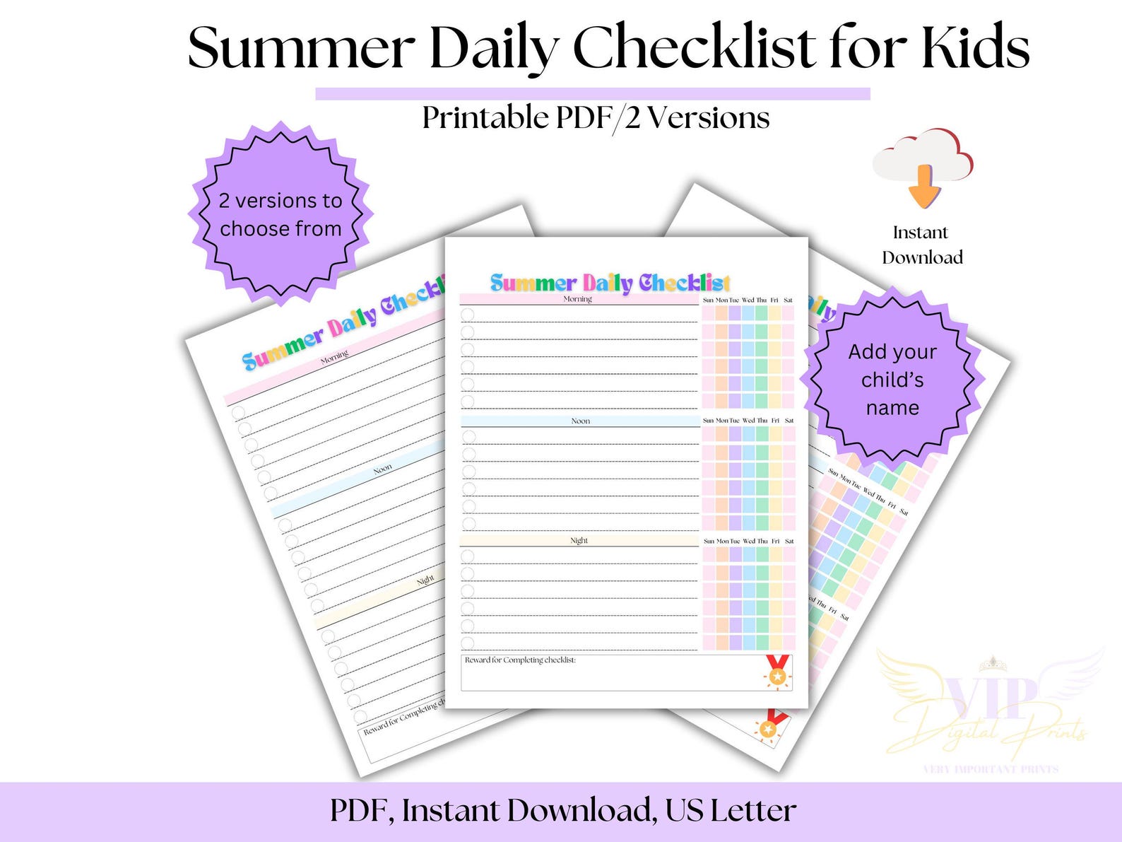 Printable Kids Summer Daily and Weekly Checklist, Summer Activity ...