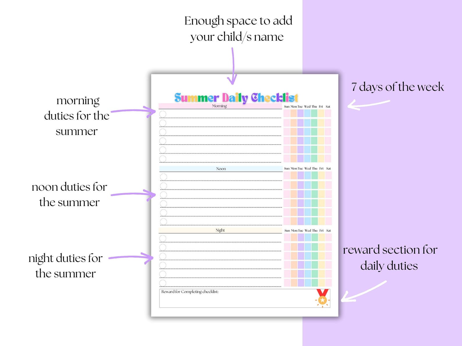 Printable Kids Summer Daily and Weekly Checklist, Summer Activity ...