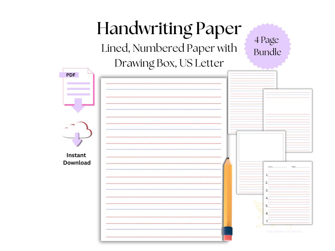 Handwriting Paper Printable, Practice Sheet for Kids, Lined Pages With ...