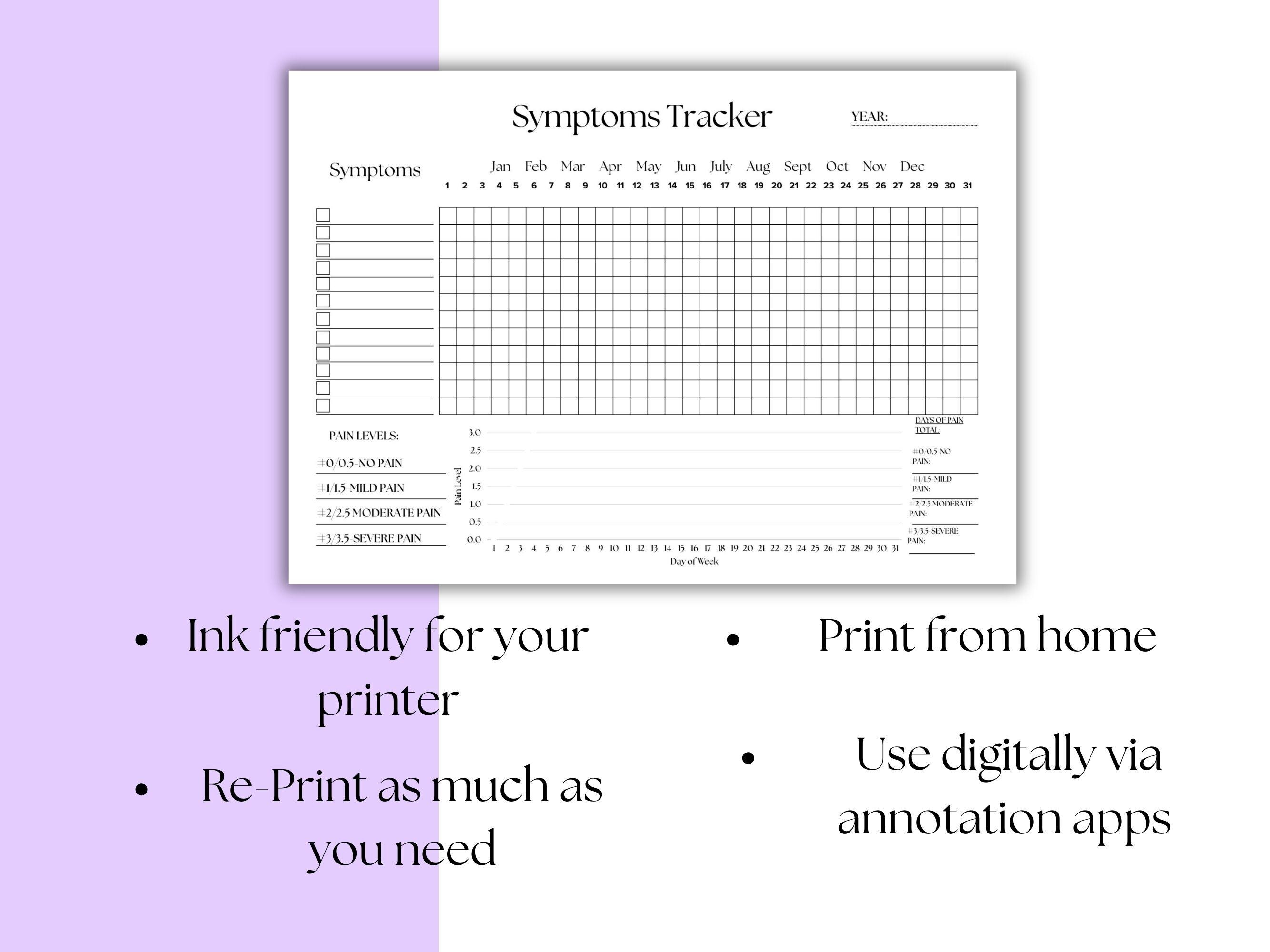 Monthly Symptom Tracker Printable, Symptoms Frequency &severity Journal ...