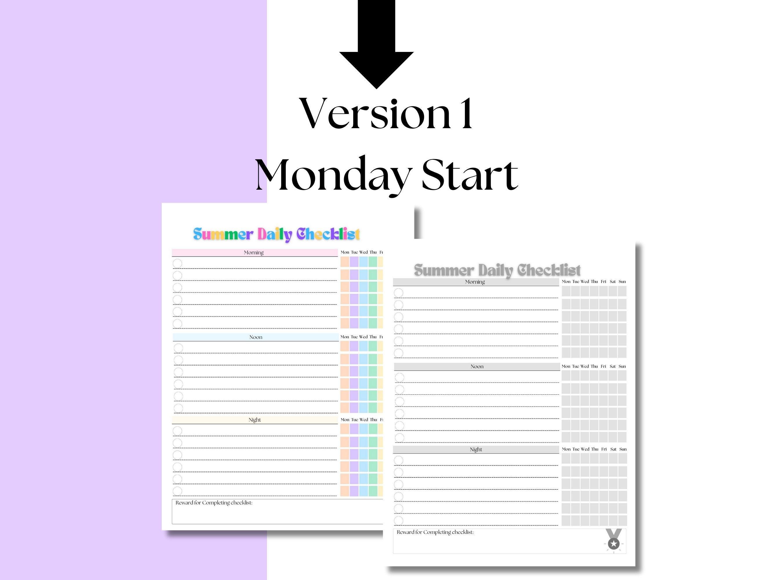 Printable Kids Summer Daily and Weekly Checklist, Summer Activity ...