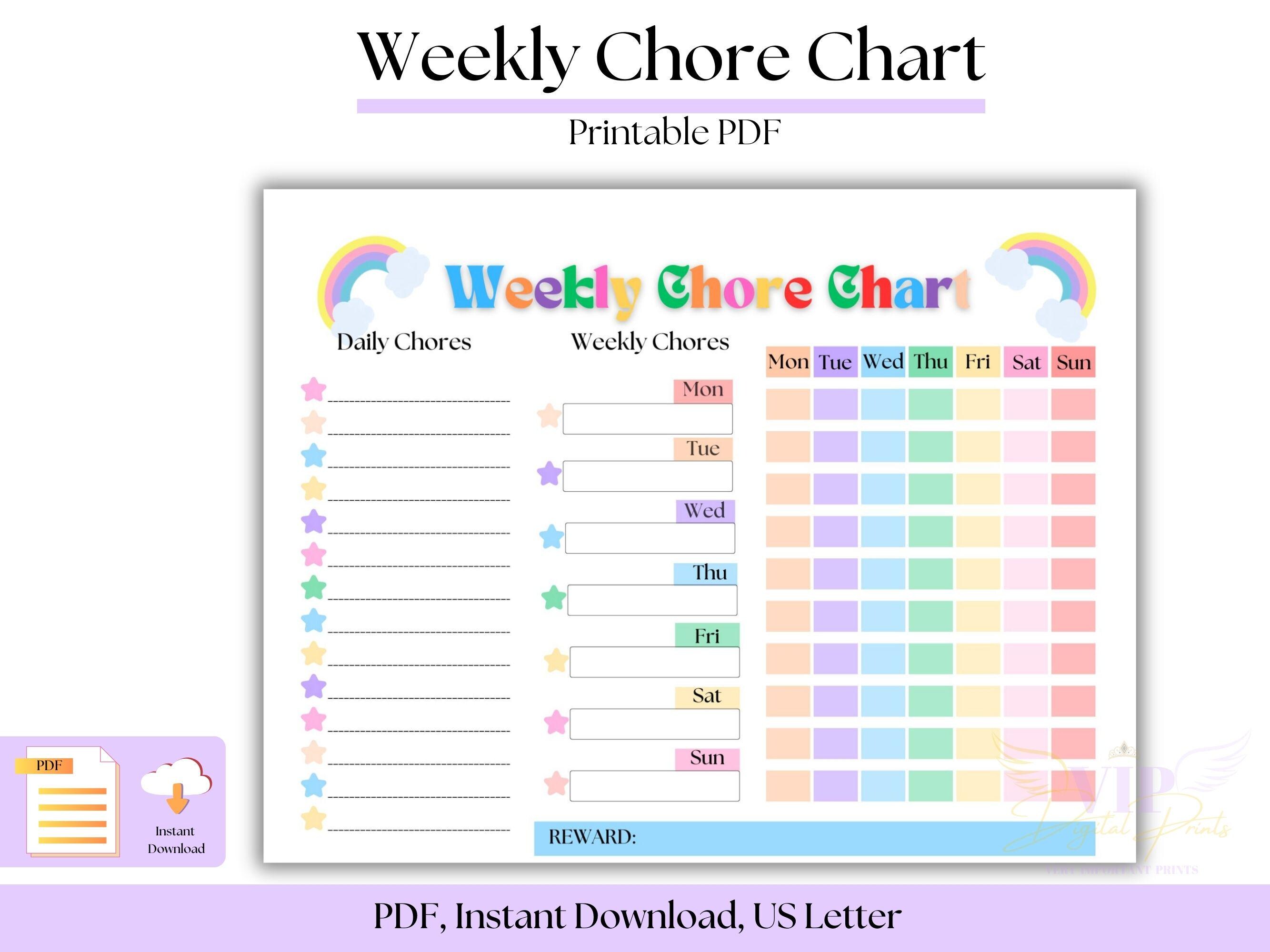 Chore Chart for Kids Printable, Weekly Responsibility Chart, Weekly ...