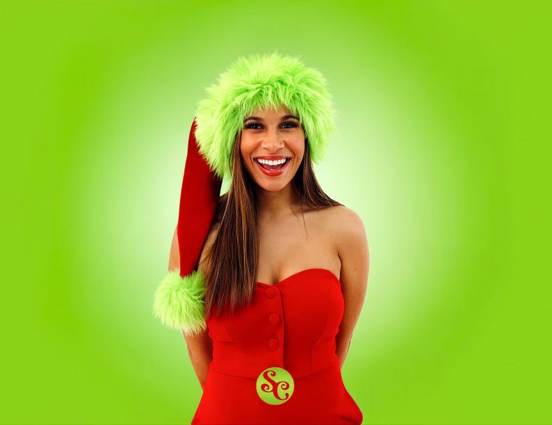 Grinch Inspired Luxe Red Velvet Santa Hat With Husky Faux Fur ...