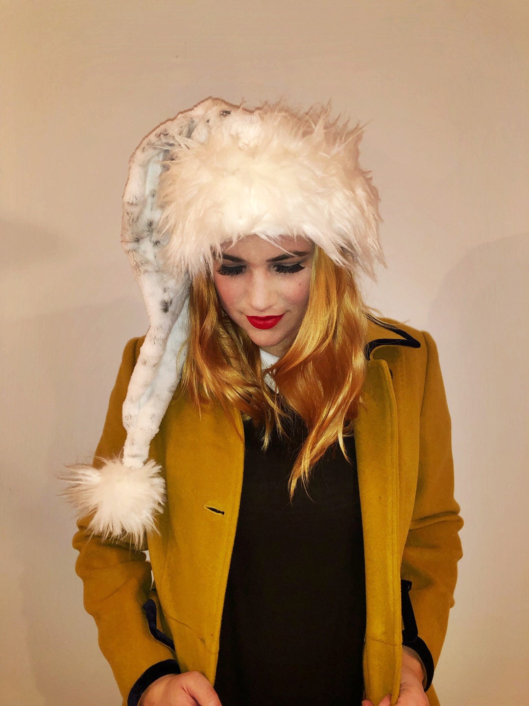 Long Snow Leopard Santa Hat One Size Fits All - Etsy