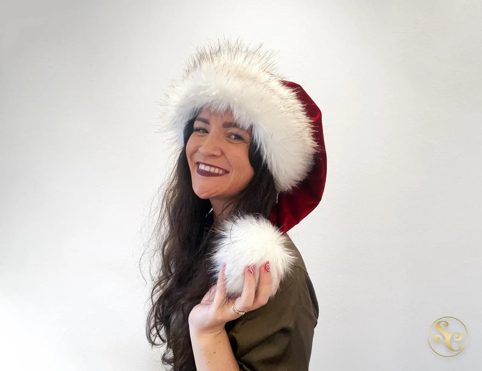 Classic Cherry Berry Burgundy Dark Red Wine Santa Hat, Christmas, S ...