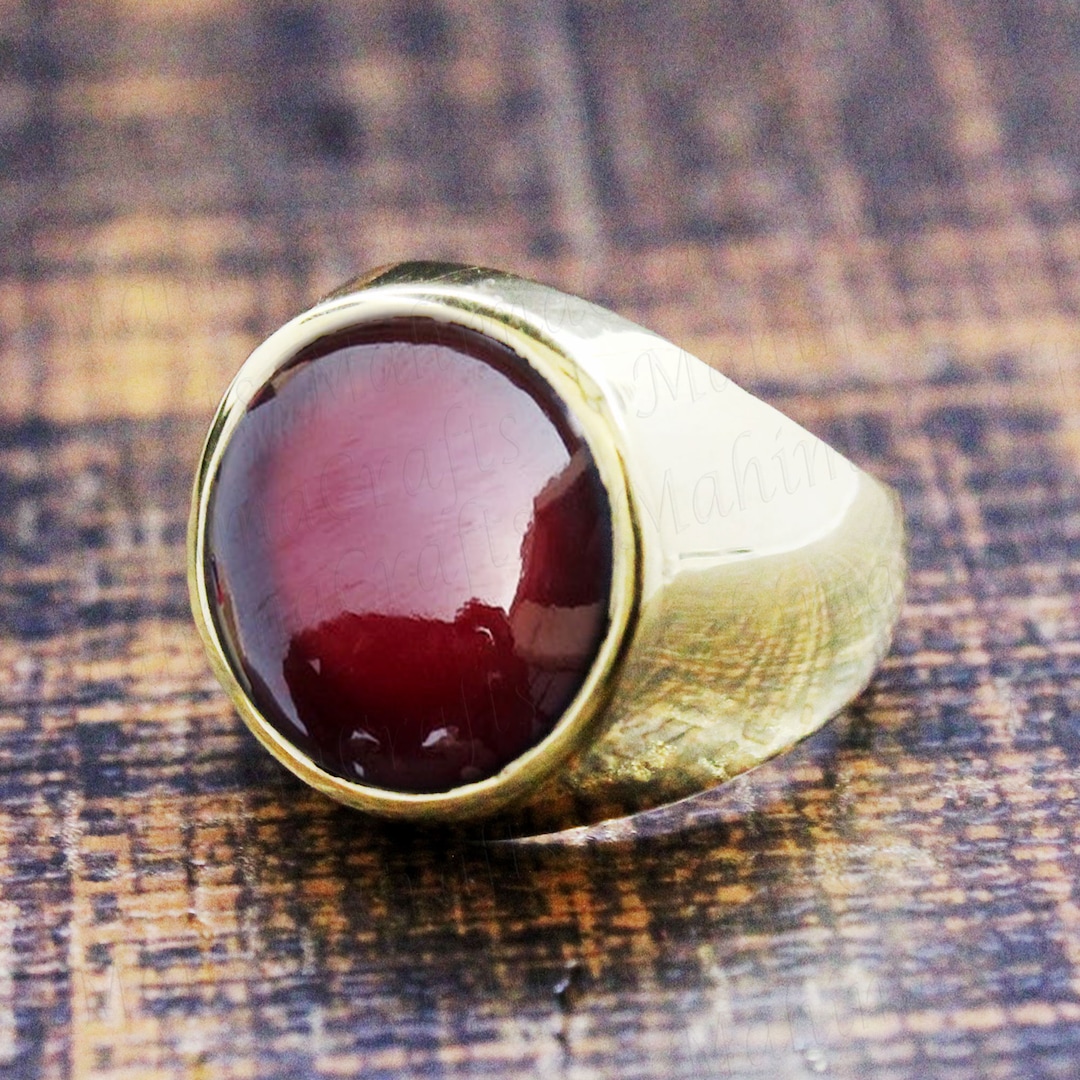 Natural Garnet Ring, 925 Sterling Silver, Garnet Men Ring, Ring for Him ...