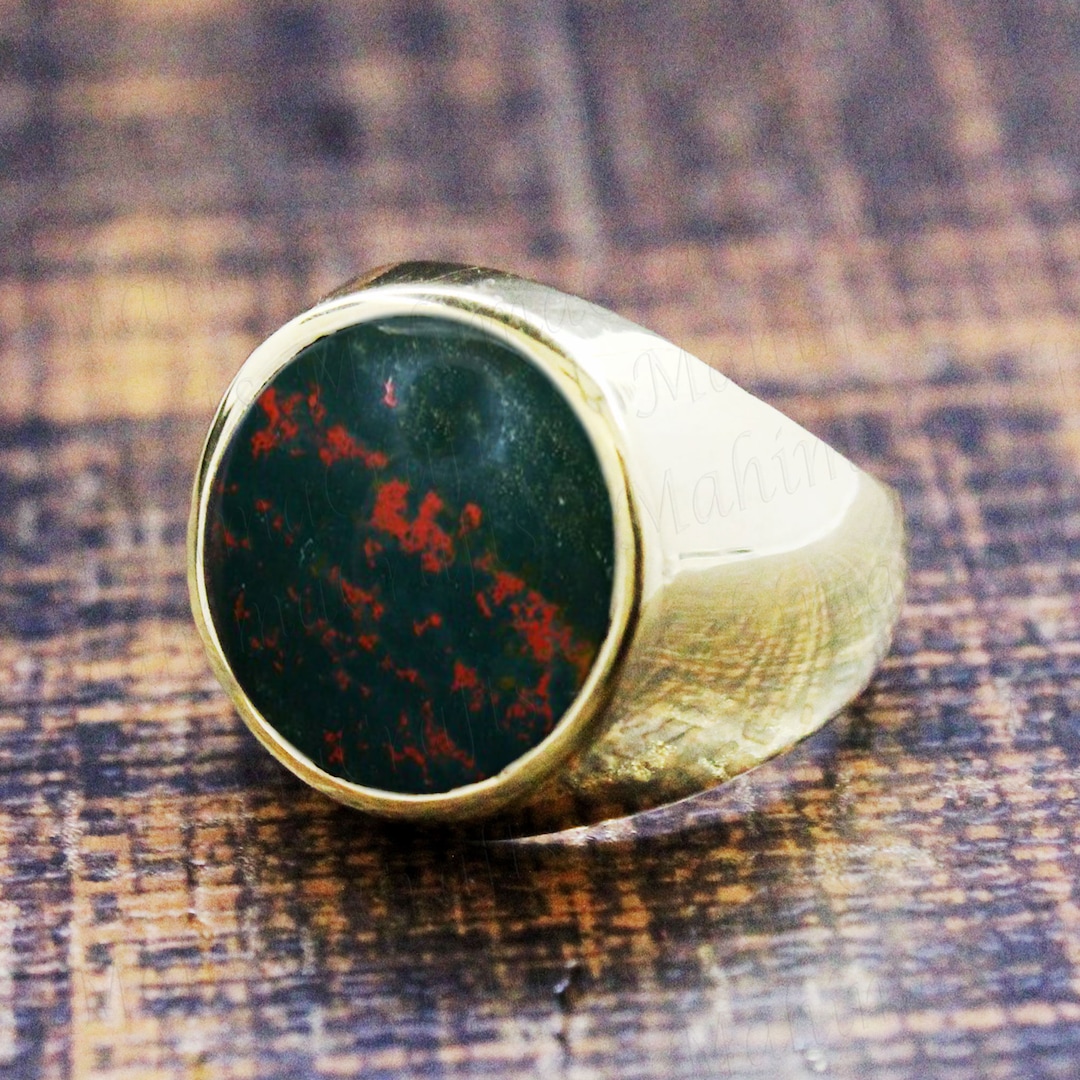Natural Bloodstone Gemstone Ring, Solid 925 Silver Statement Ring ...