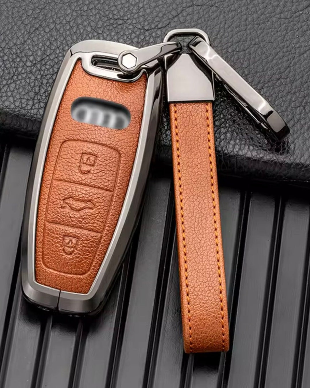 Customizable Leather & Aluminum Key Fob Cover With Keychain for Audi ...