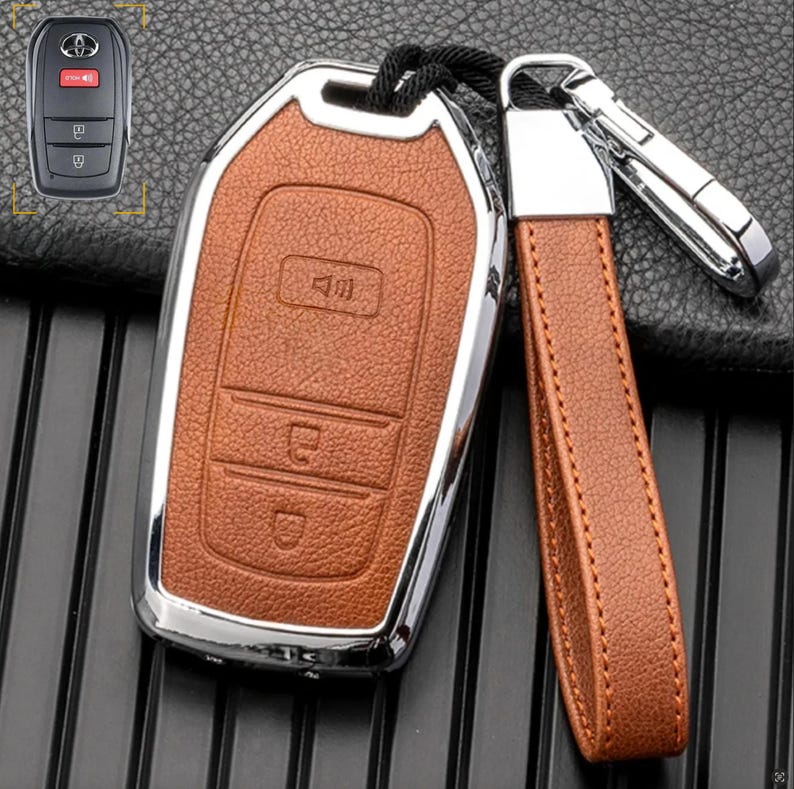 Customizable Leather & Aluminum Key Fob Cover With Keychain for Toyota ...