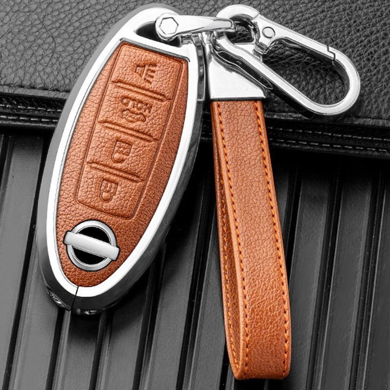 Customizable Leather & Aluminum Key Fob Cover With Keychain for Nissan ...