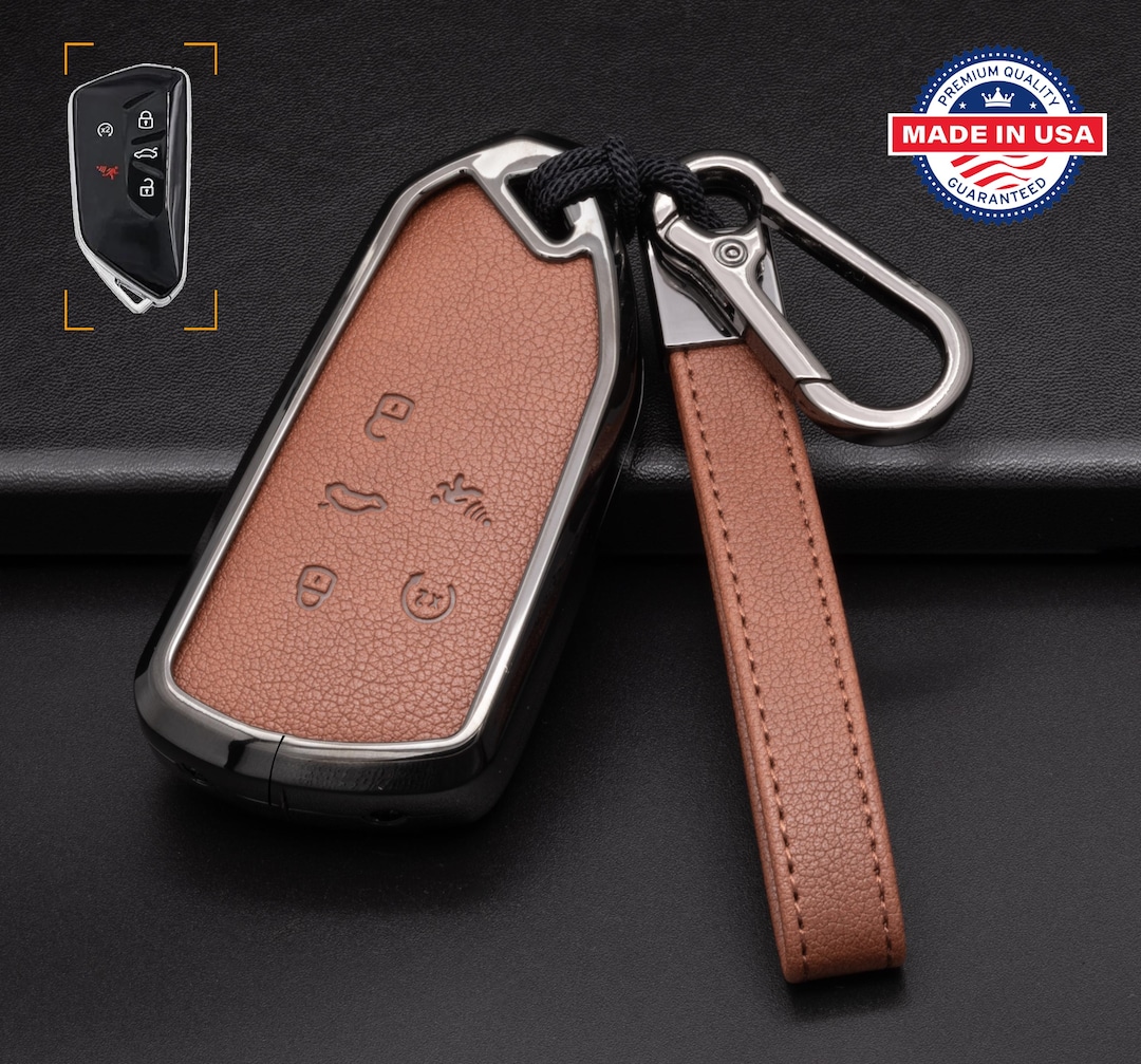 For VW Volkswagen - Customizable Leather & Aluminum Key Fob Cover With ...