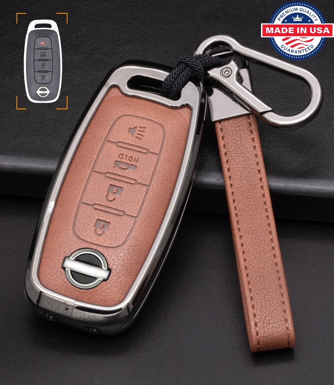 For Nissan - Customizable Leather Key Fob Cover With Aluminum Shell ...