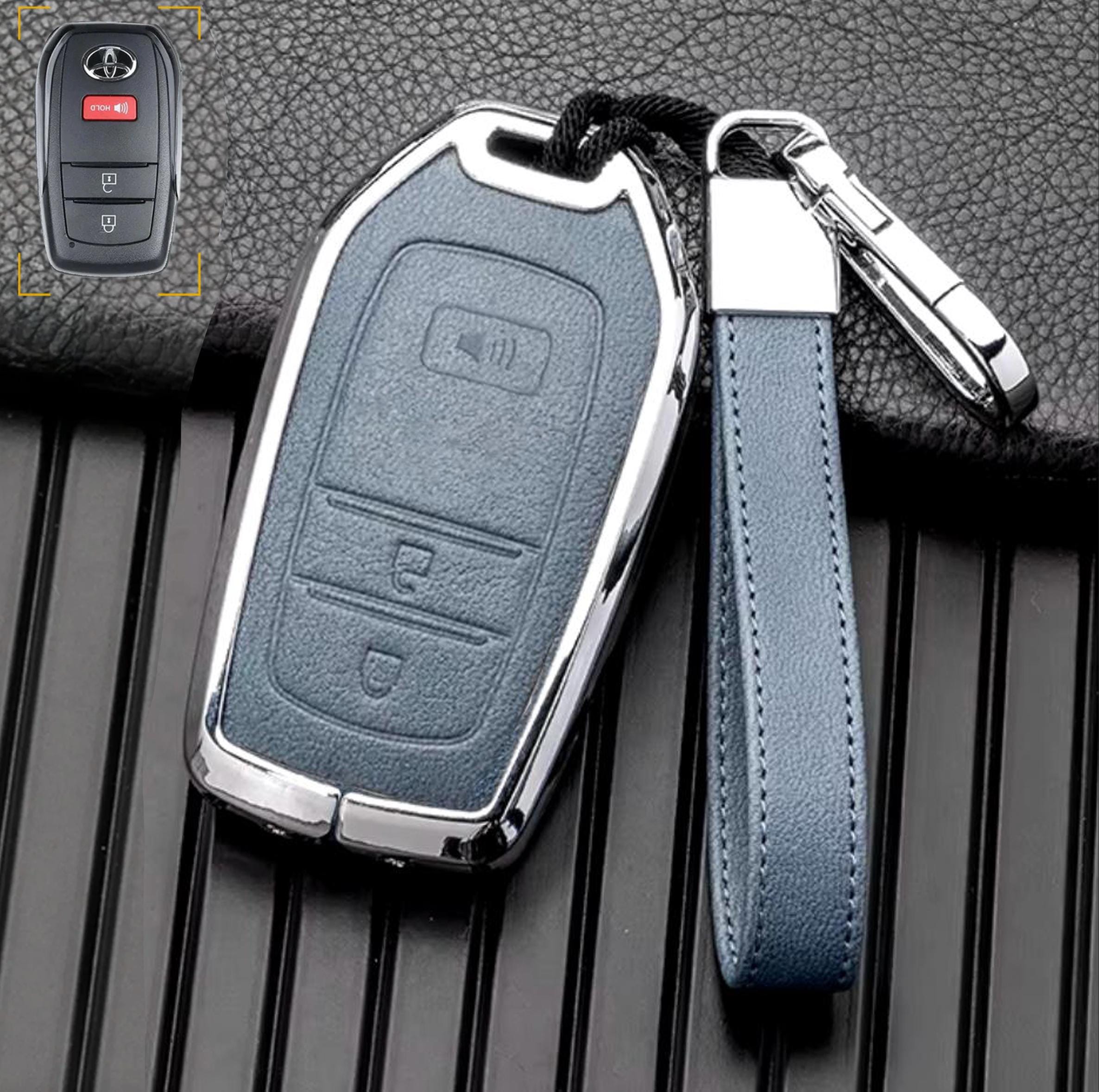 Customizable Leather & Aluminum Key Fob Cover With Keychain for Toyota ...