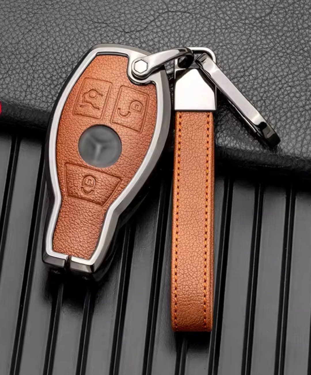 Customizable Leather & Aluminum Key Fob Cover With Keychain for ...