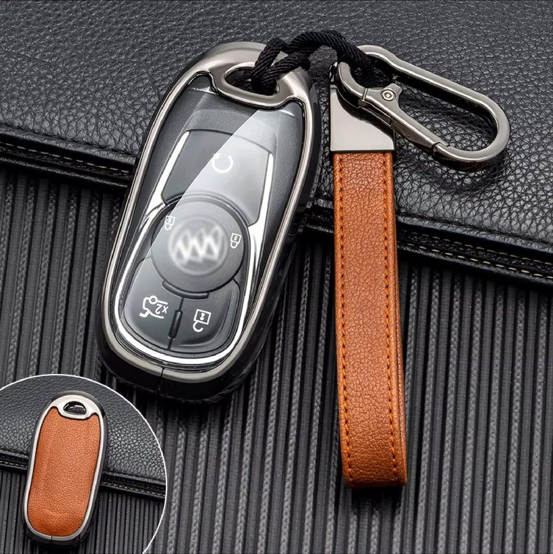 Customizable Leather & Aluminum Key Fob Cover With Keychain for Buick ...