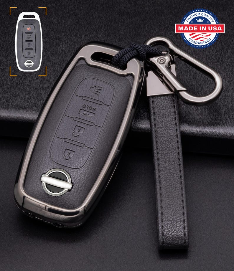 For Nissan - Customizable Leather Key Fob Cover With Aluminum Shell ...
