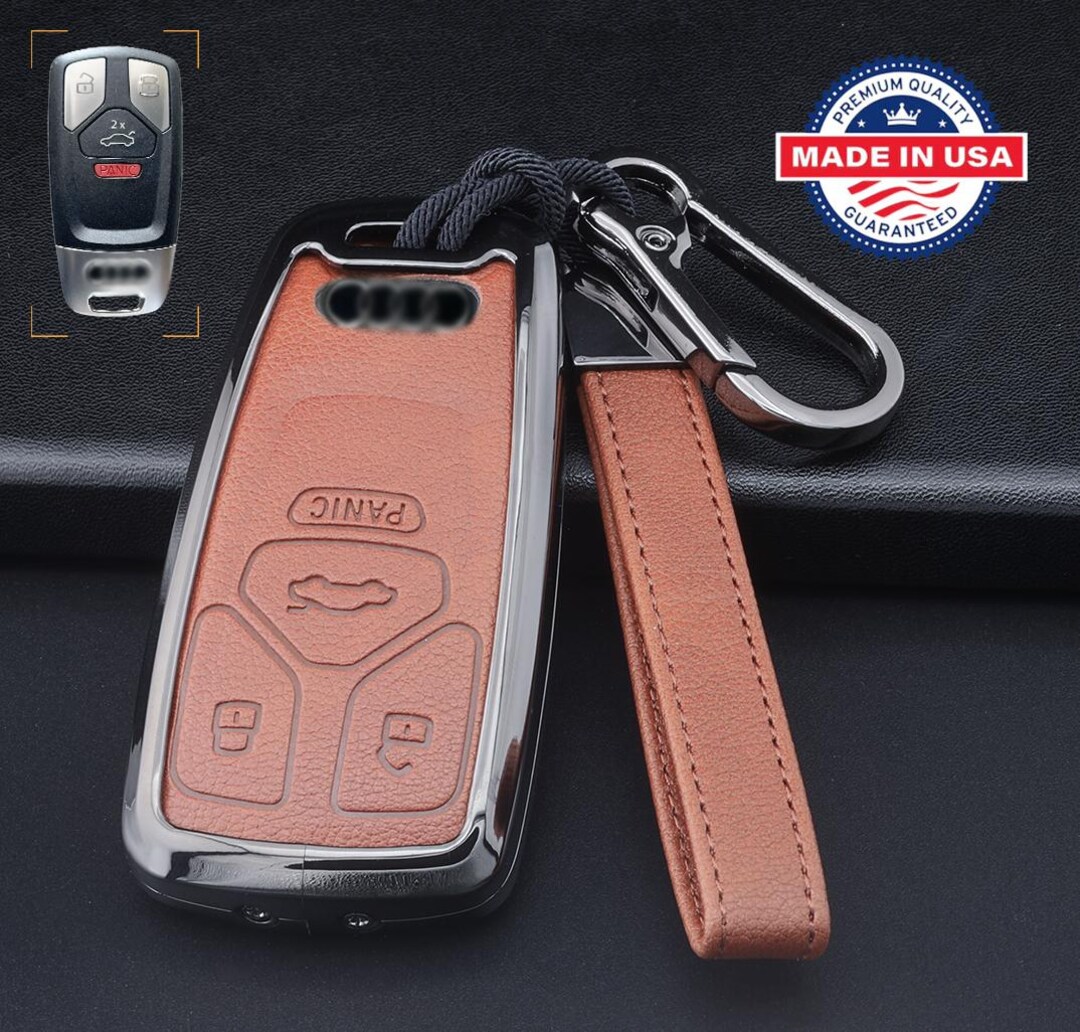 Customizable Leather & Aluminum Key Fob Cover With Keychain for Audi ...
