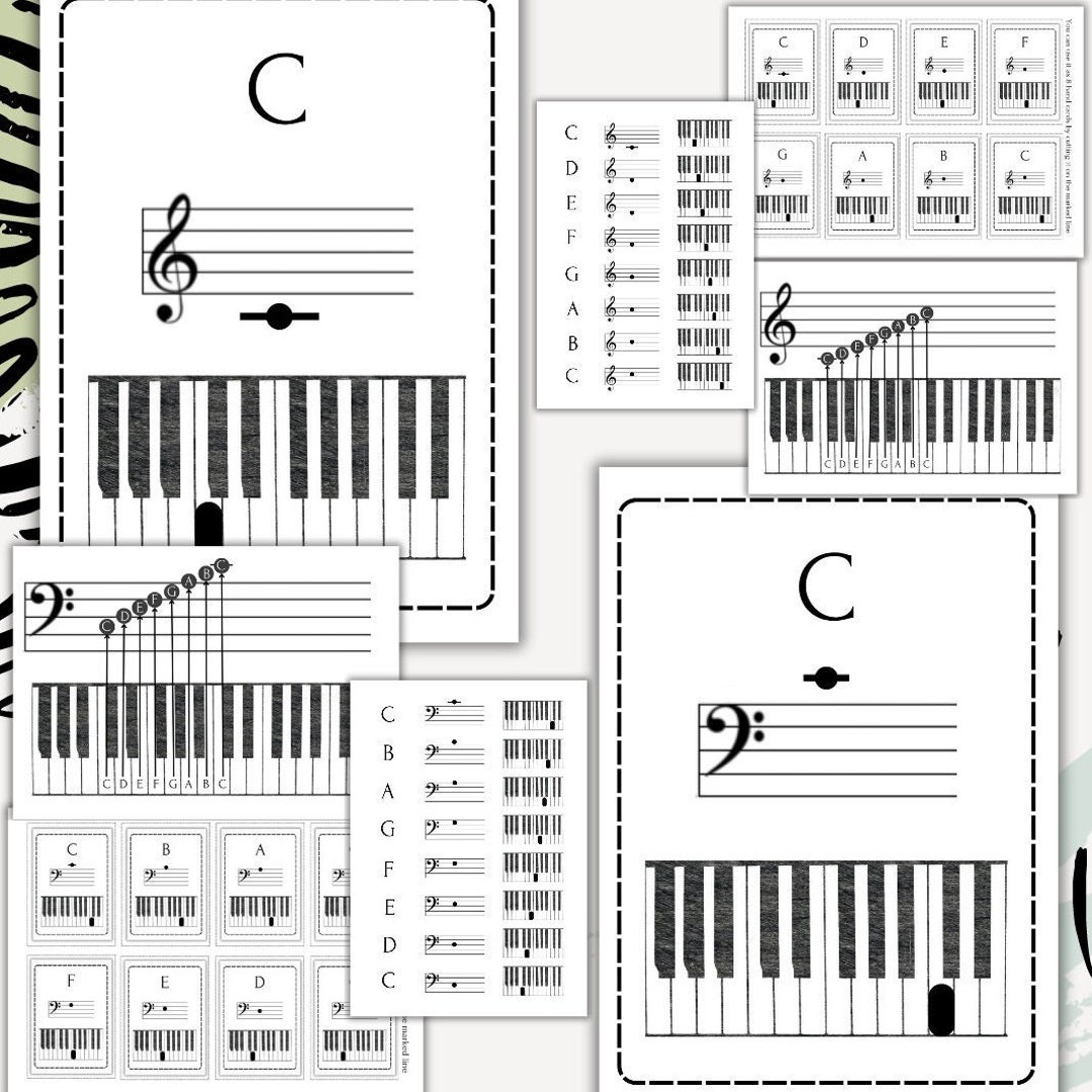 Music and Piano Notes Flashcards, Treble G and Bass F Clef Clef Music ...