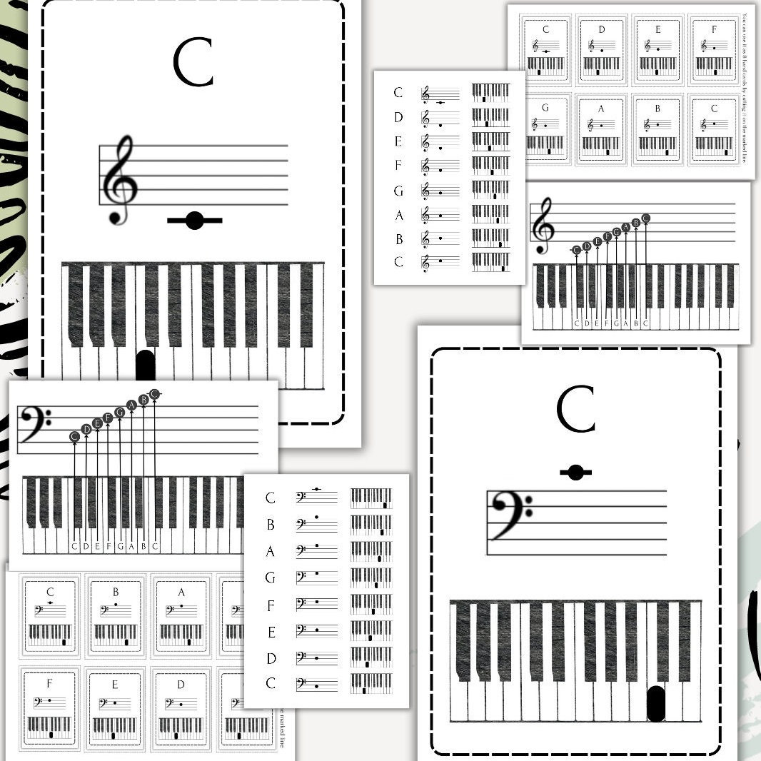 Music and Piano Notes Flashcards, Treble G and Bass F Clef Clef Music ...