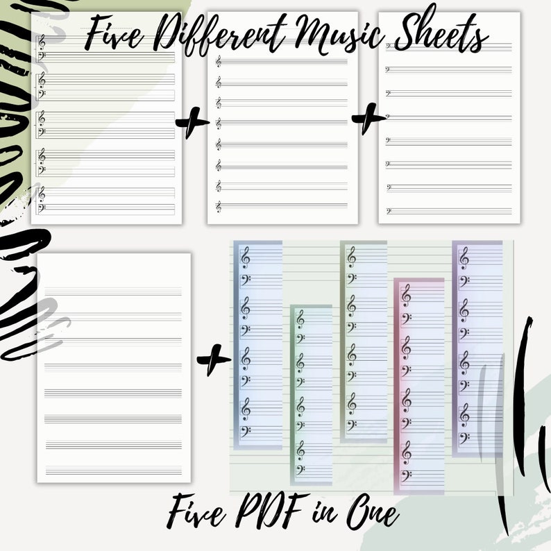 Printable Music Sheet, Piano Staff Paper, Blank Music Paper, Color ...