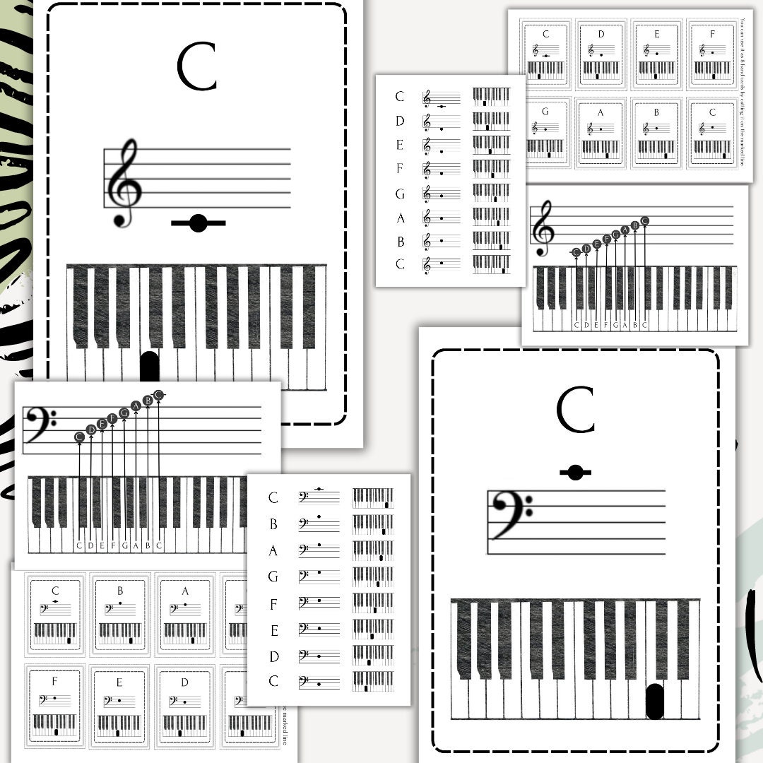 Music and Piano Notes Flashcards Treble G and Bass F Clef - Etsy
