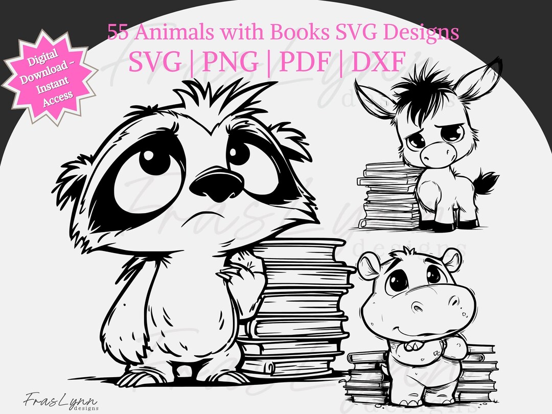 Animals With Books SVG Bundle, Png, Pdf, and Dxf Files, Instant ...