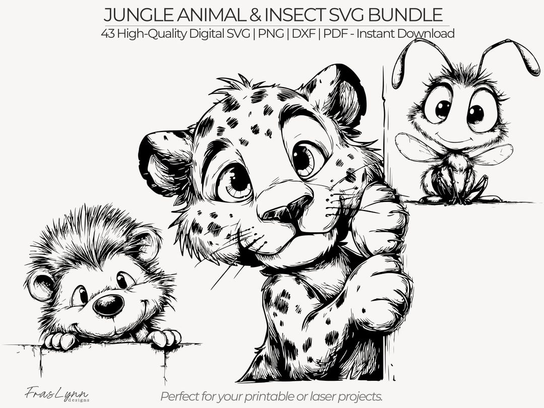 Jungle Animal & Insect SVG Bundle, 43 Whimsical Animals and Insects ...
