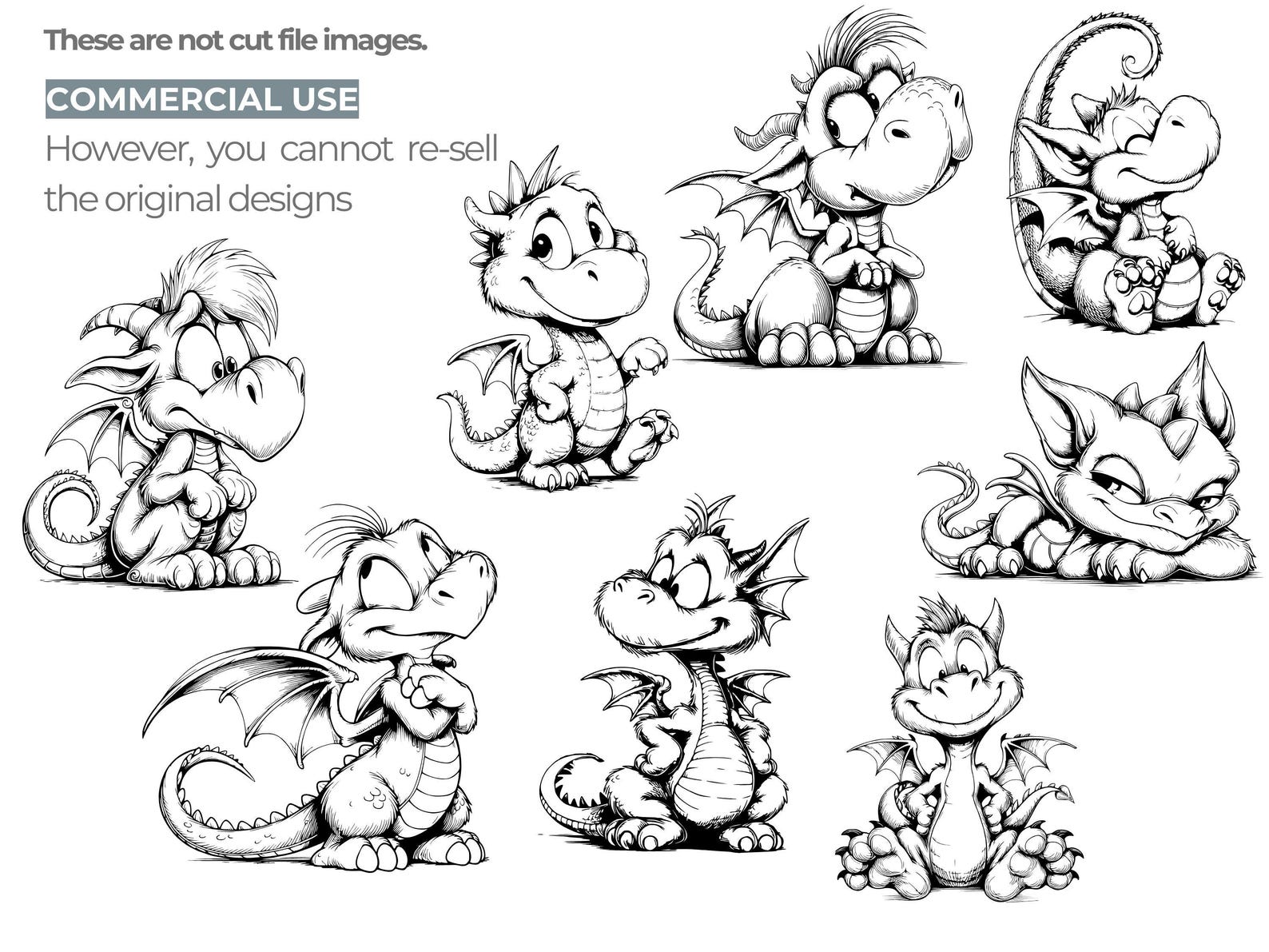 Dragon SVG Bundle, 45 Whimsical Dragons Line Art, Black and White ...