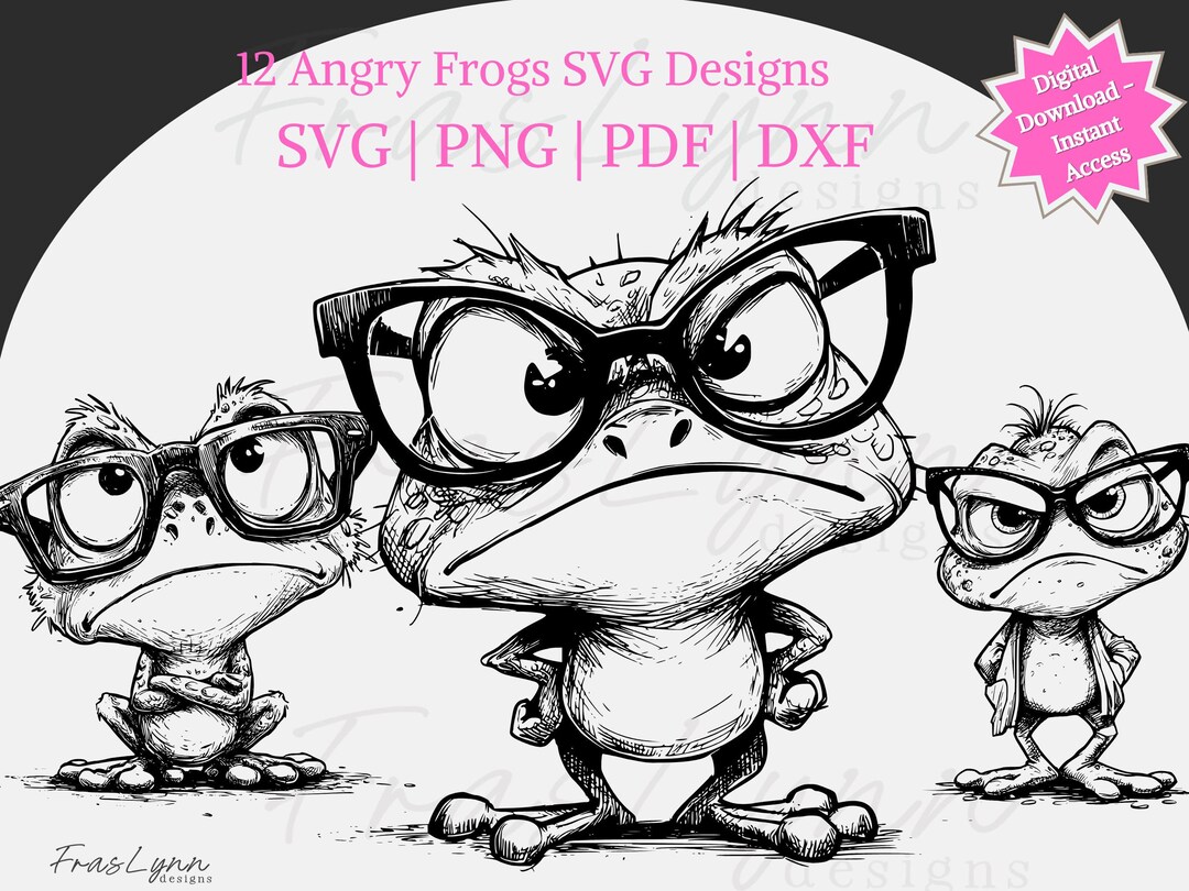 Angry Frogs SVG Clipart Bundle: Frogs, Png, Pdf, Dxf Files, 12 Designs ...
