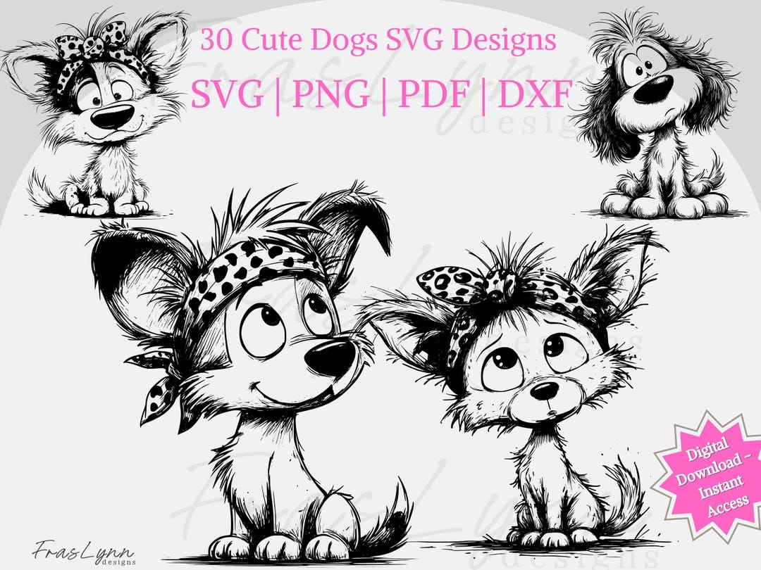 Dogs SVG Clipart Bundle: Png, Pdf, Dxf Files, 30 Cute Dog Designs ...