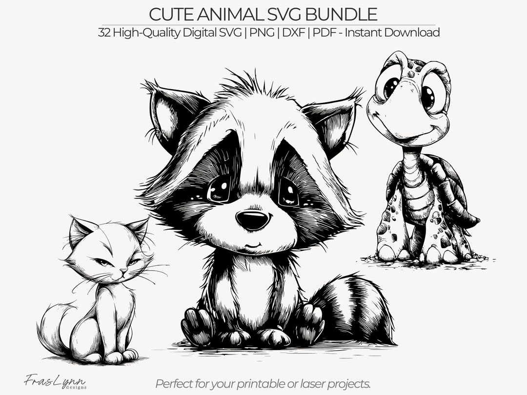 Whimsical Animal SVG Bundle, 35 Animal Line Art, Clipart, Printable ...