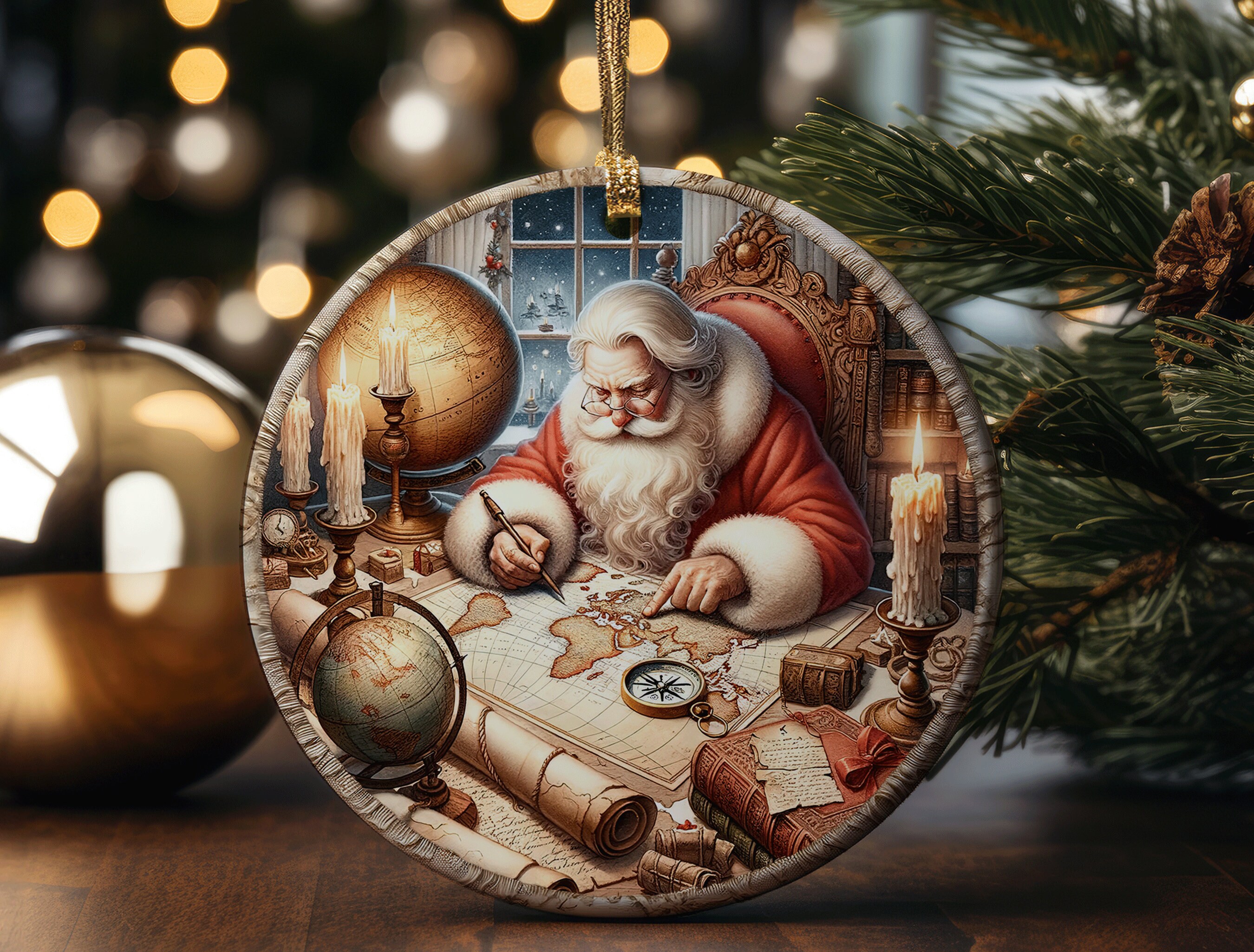 Santa Christmas Ornaments Circle Ornament Sublimation Designs Printable ...