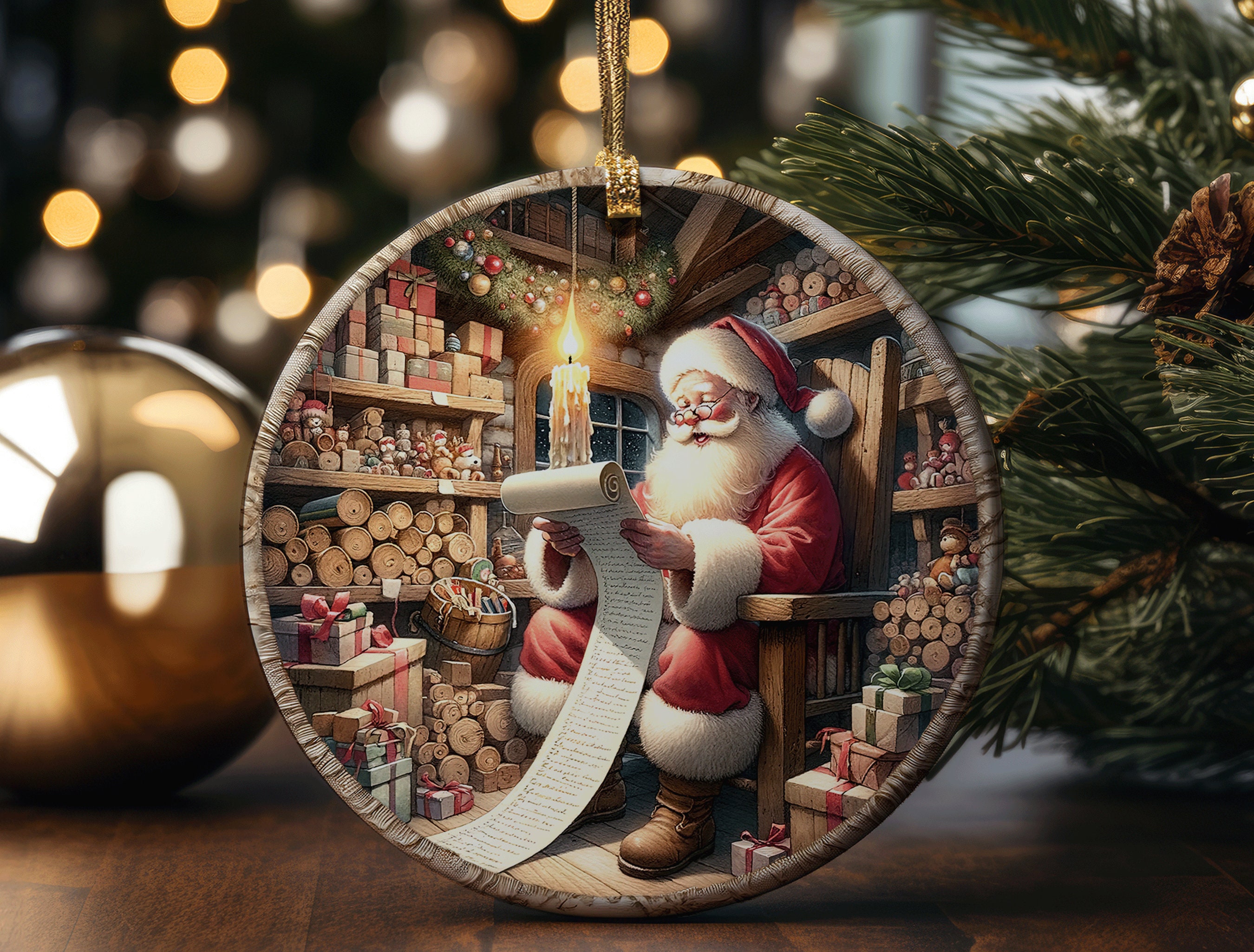 Santa Christmas Ornaments Circle Ornament Sublimation Designs Printable ...