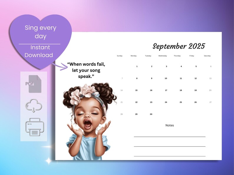 Calendar Printable 2025 Song Inspirational Calendar Download Sunday ...