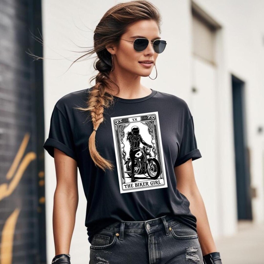 Rebel Rider Tarot Tee | Mystical Moto Top for Her | Unique Motorcycle ...
