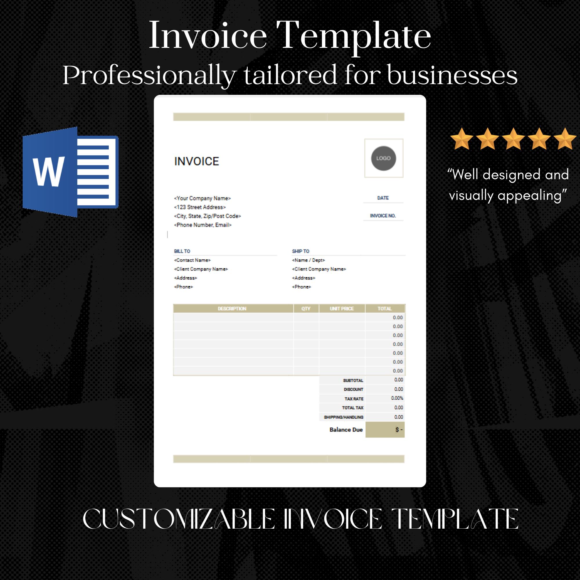 UK Word Invoice Template, Professional Invoice Template, Minimalist ...