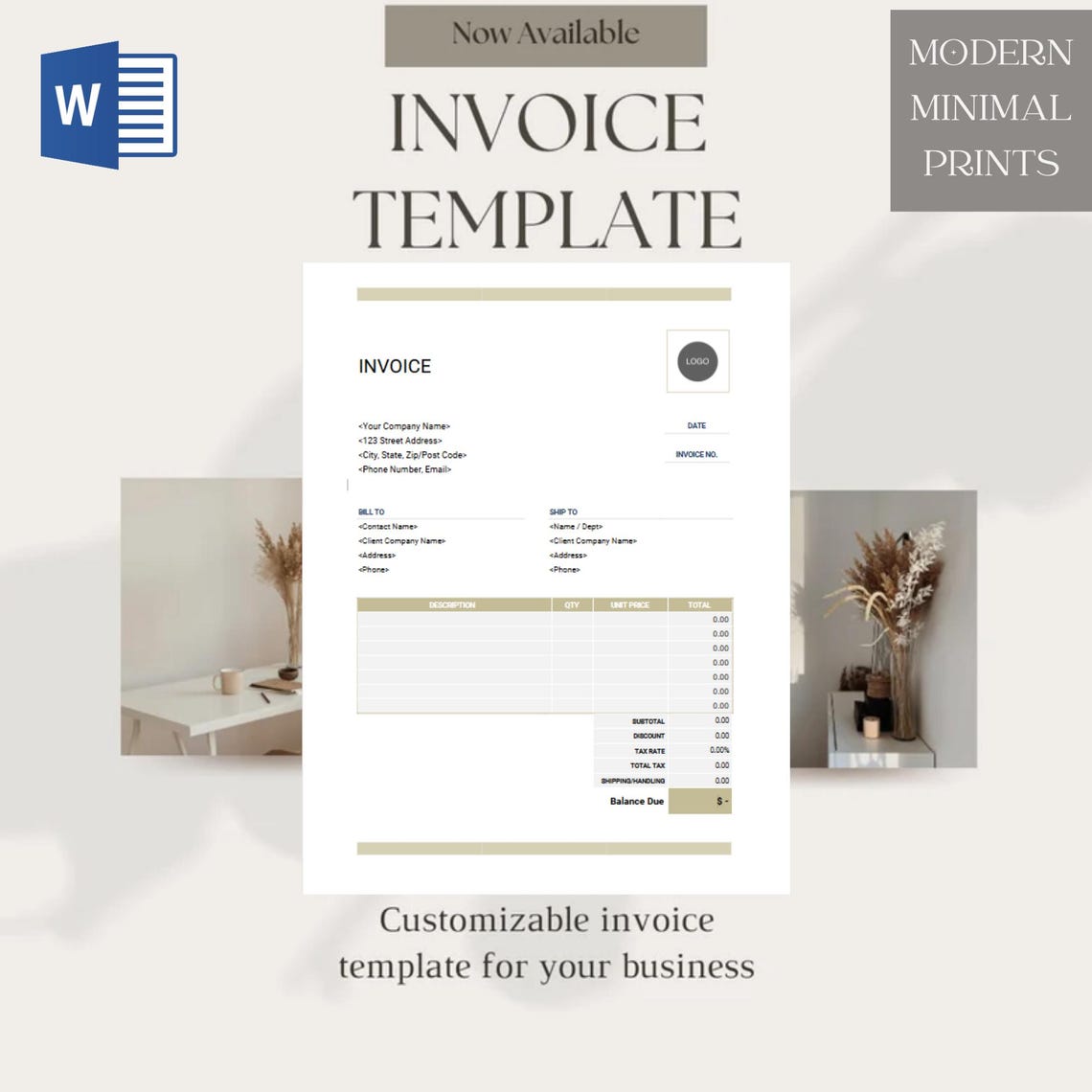 UK Word Invoice Template, Professional Invoice Template, Minimalist ...