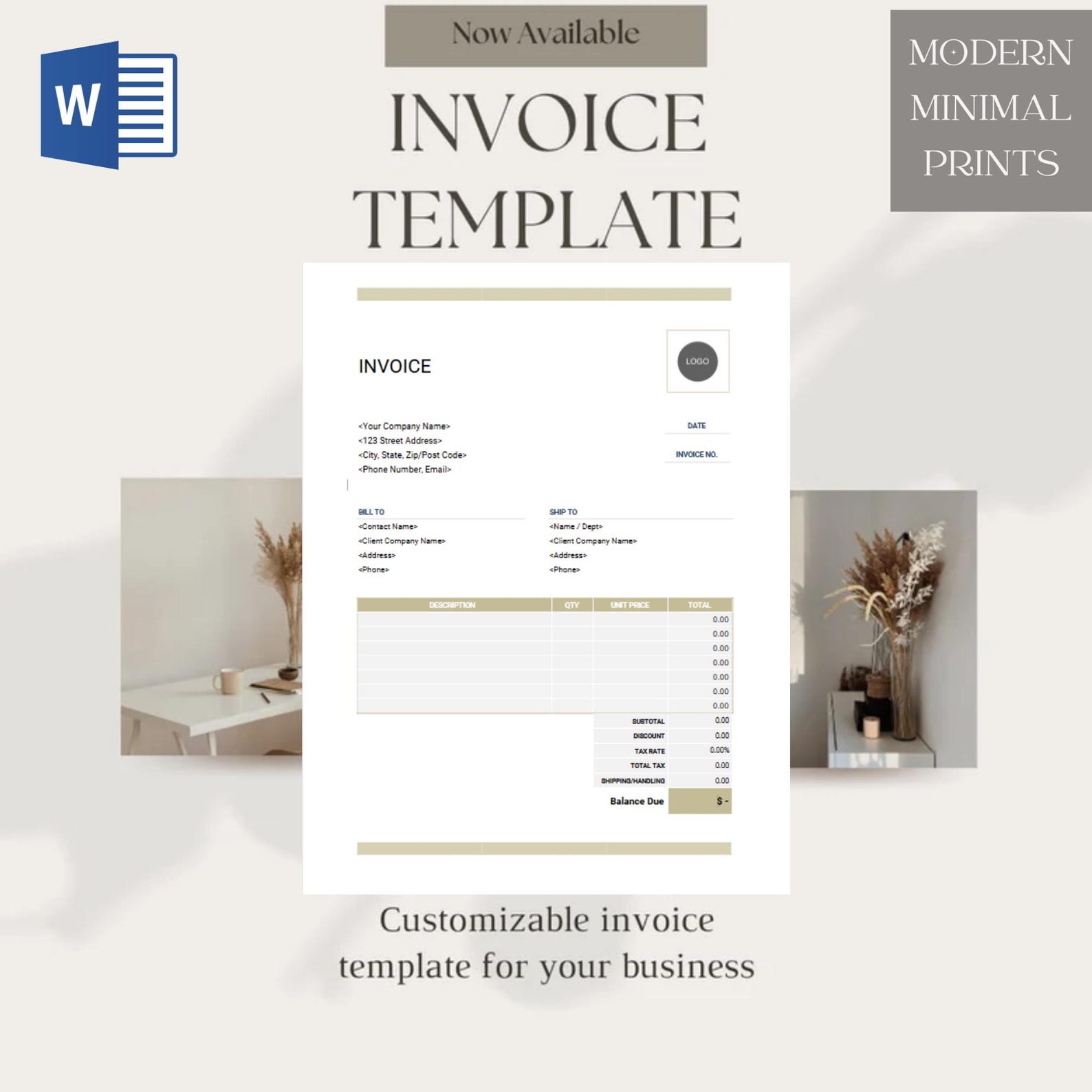 UK Word Invoice Template, Professional Invoice Template, Minimalist ...