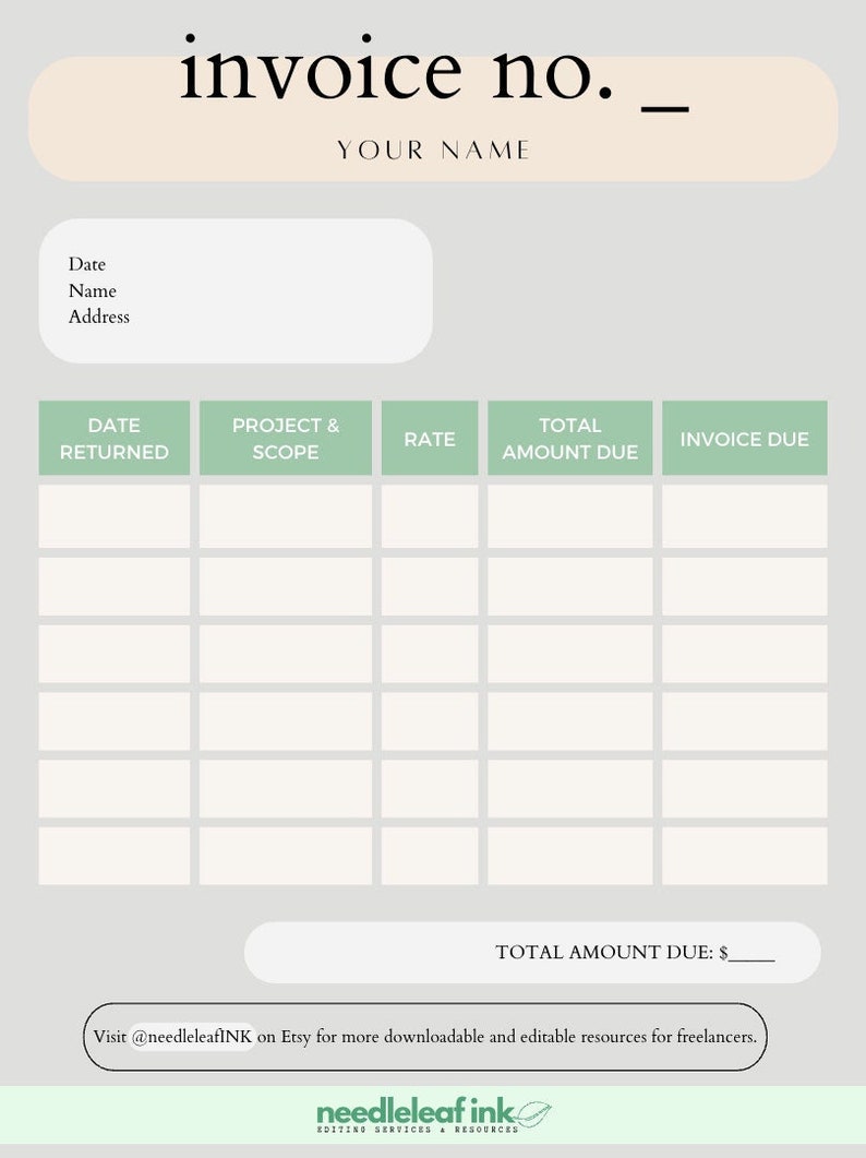 Invoice Template for Freelancers, Editors, Proofreaders. Freelance ...