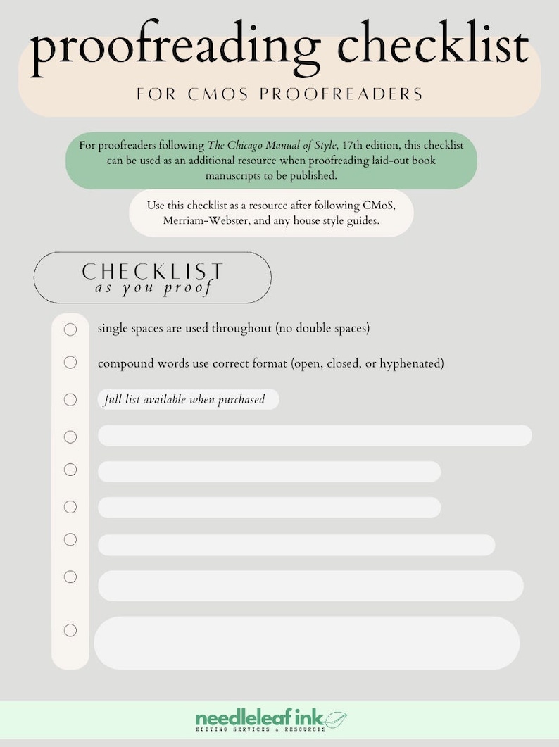 Proofreading Checklist for Freelance Editors. Chicago Manual of Style ...