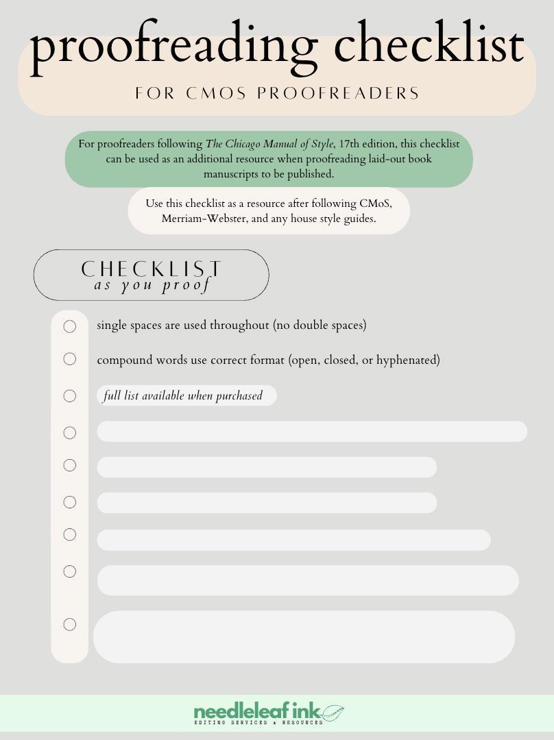 Proofreading Checklist for Freelance Editors. Chicago Manual of Style ...