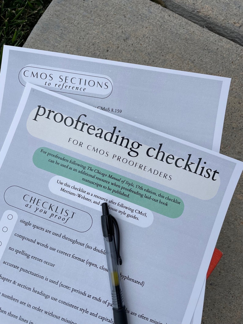 Proofreading Checklist for Freelance Editors. Chicago Manual of Style ...
