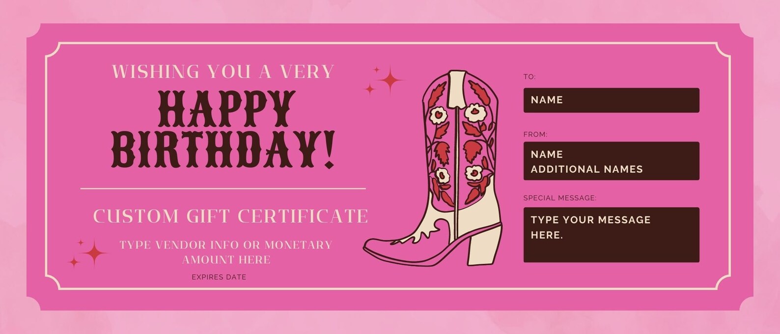 Custom Gift Voucher Template, Printable Birthday Certificate, Western ...