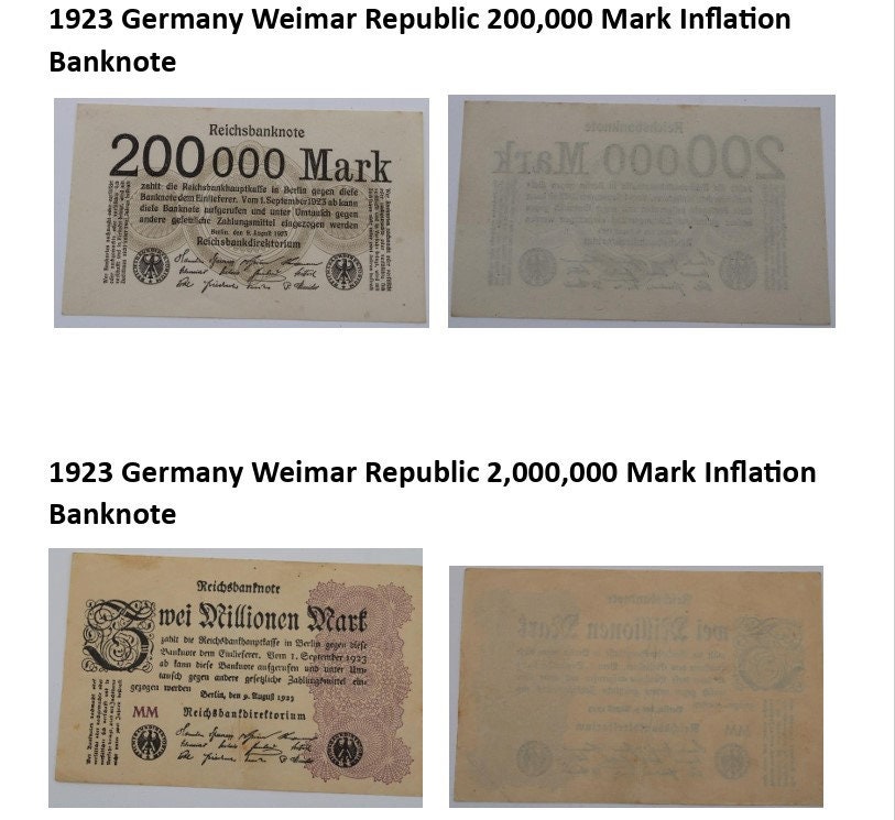 Group of 10 1922 Weimar Inflation Banknotes 100-year Old Weimar ...
