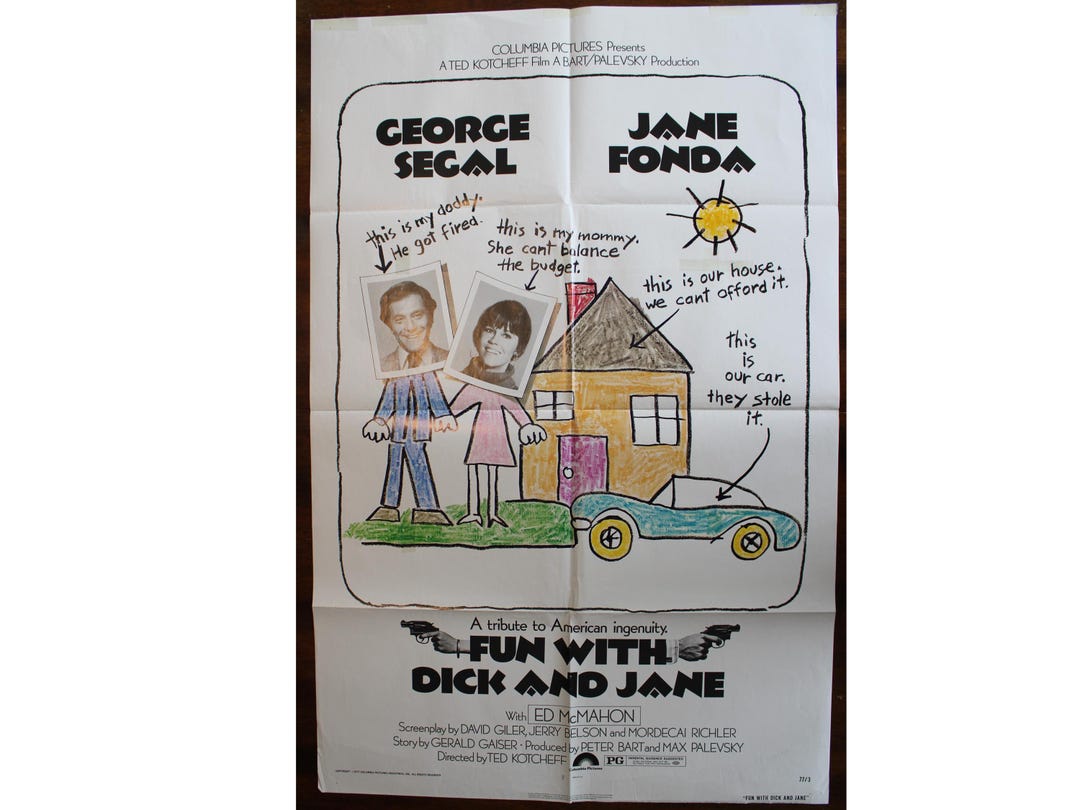 Fun With Dick and Jane Movie Poster 1977 George Segal Jane Fonda 27 X ...