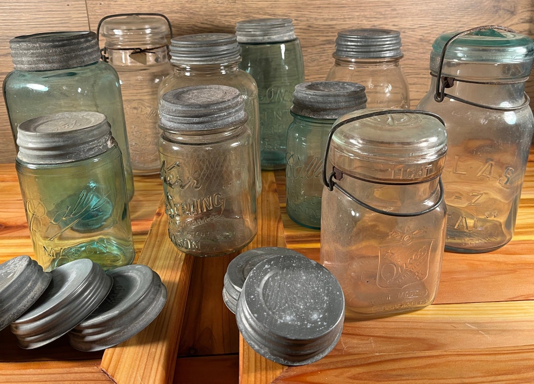 Vintage Zink Lids and Canning Jars Ball and Kerr and Queen and Chef - Etsy