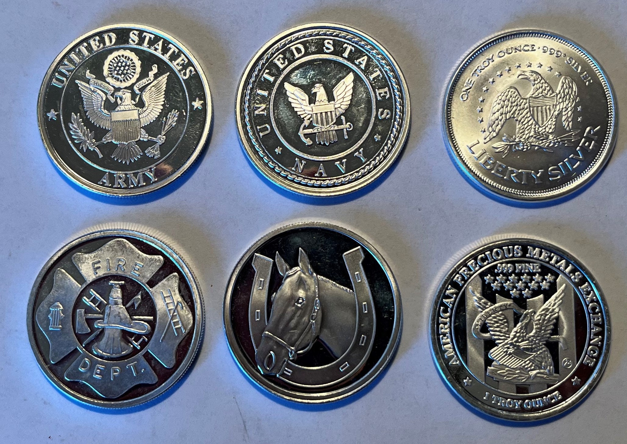 One Silver Coin 1 Oz .999 Silver Bullion Round Fire Fighter, US Army ...