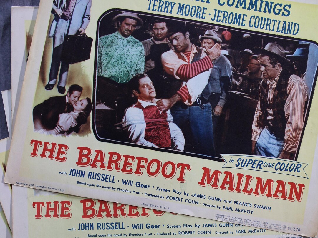 Eight the Barefoot Mailman Lobby Cards 1951 14 X 11 Robert Cummings ...