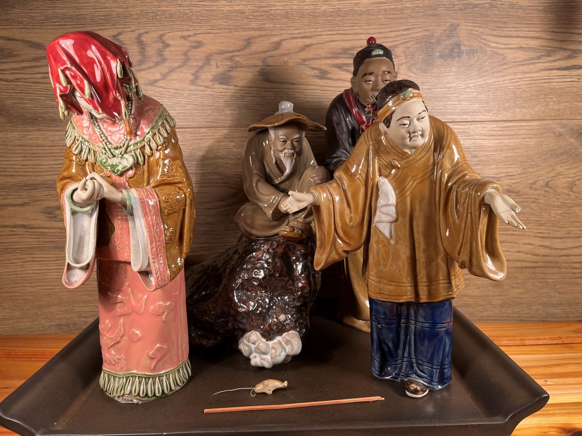 Vintage Chinese Ceramic Characters and Ceramic Tray - Etsy